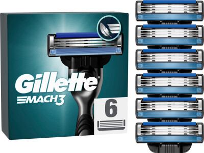Køb Gillette - Mach3 Barberblade Til Mænd - Blue/Black - 6 Stk - Gucca.dk