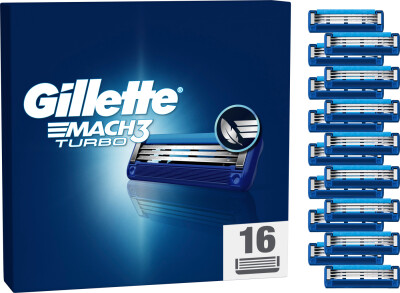 Køb Gillette - Mach3 Turbo Barberblade Til Mænd - Blue/Grey - 16 Stk ...