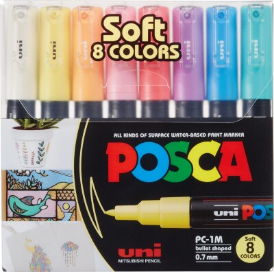 Køb Uni Posca Tusser Sæt - Soft - 0,7 Mm - 8 Farver - Gucca.dk