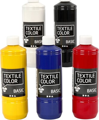 Tekstilmaling - Textile Color Basic - Primærfarver 5x500 Ml | Se tilbud ...