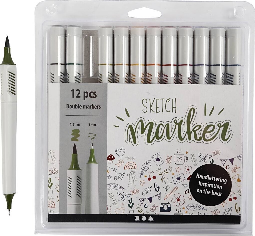 Sketch Marker - Dobbelt Tusser - 12 Stk | Se tilbud og køb på Gucca.dk