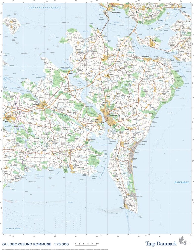 Trap Danmark: Falset Over Guldborgsund Kommune - Topografisk Kort 1:75 ...