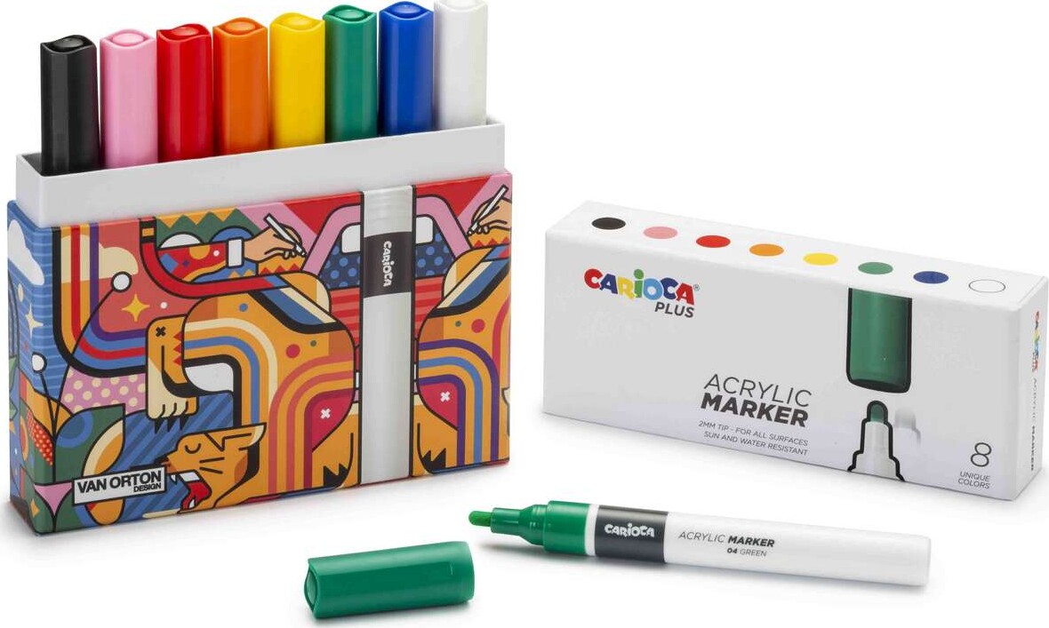 Køb Carioca Plus - Tusser - Acrylic Marker - 8 Farver - Gucca.dk