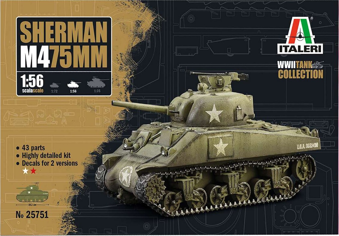 Italeri - M4 75 Mm Sherman Modeltank Byggesæt - 1:56 - 25751 | Se ...
