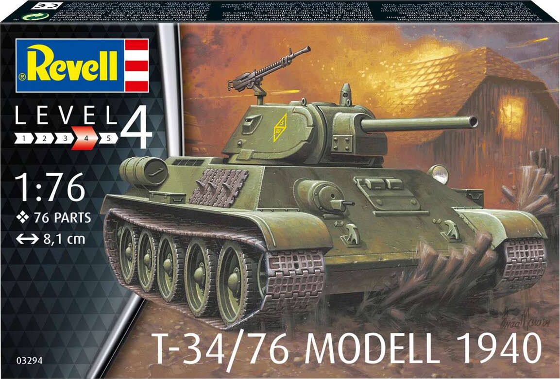 Køb Revell - T-34 Modell Tank Byggesæt - 1:76 - Level 4 - 03294 - Gucca.dk