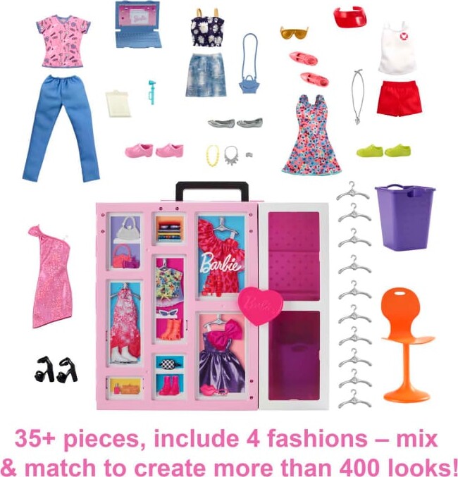 Køb Barbie - Drømme Klædeskab Med Tilbehør - 35+ Dele fra Mattel - Gucca.dk