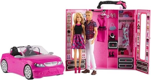 Køb Barbie Dukker - Sæt Med Convertible Bil Og Klædeskab fra Mattel ...
