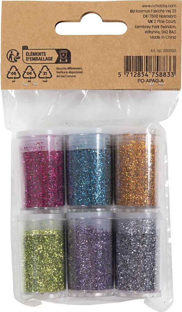 Bio-glimmer - Assorterede Farver - 6x7ml | Se tilbud og køb på Gucca.dk