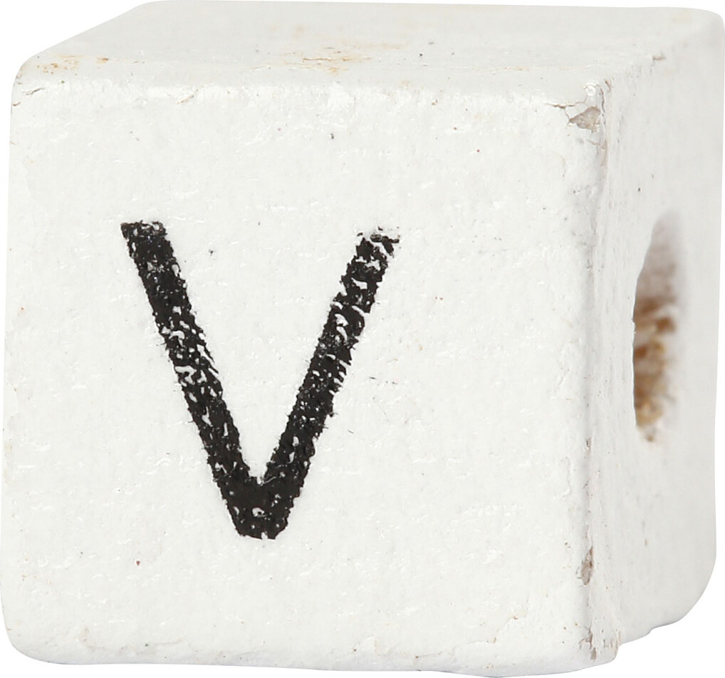 Køb Bogstav Perler - Træ - V - 8X8 Mm - Hulstr. 3 Mm - Hvid - 25 Stk ...