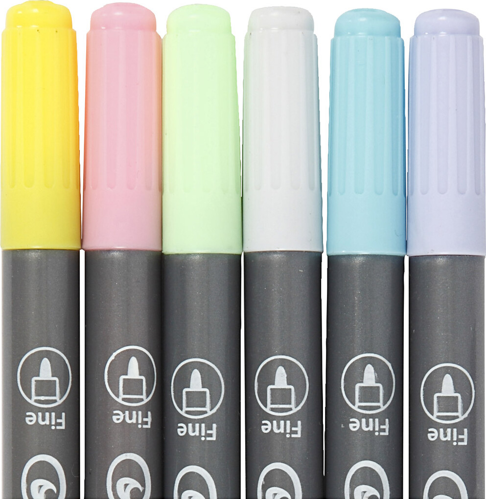Køb Dobbelt Tusser - Vandbaserde - Pastel - 2,3+3,6 Mm - 6 Stk fra ...