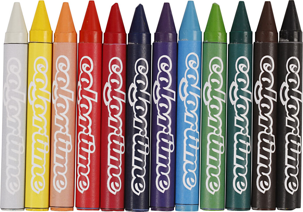 Køb Farvekridt - L 10 Cm - Tykkelse 11 Mm - Vokskridt - 12 Stk fra Colortime - Gucca.dk
