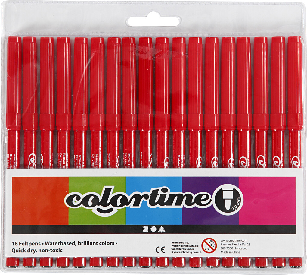 Køb Tusser - Vandbaserede - Tykkelse 2 Mm - Rød - 18 Stk fra Colortime ...