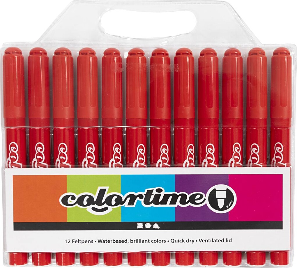 Køb Tusser - Vandbaserede - Tykkelse 5 Mm - Rød - 12 Stk fra Colortime ...