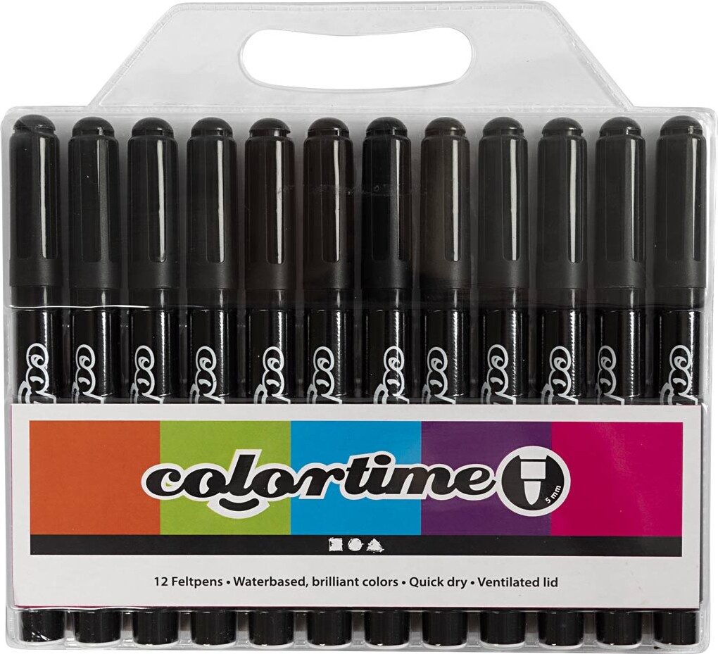 Køb Tusser - Vandbaserede - Tykkelse 5 Mm - Sort - 12 Stk fra Colortime ...