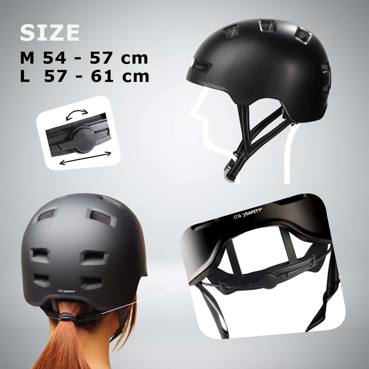 Køb Crazy Safety - Sort Cykelhjelm Til Voksne - Sort - L - 57-61 Cm ...