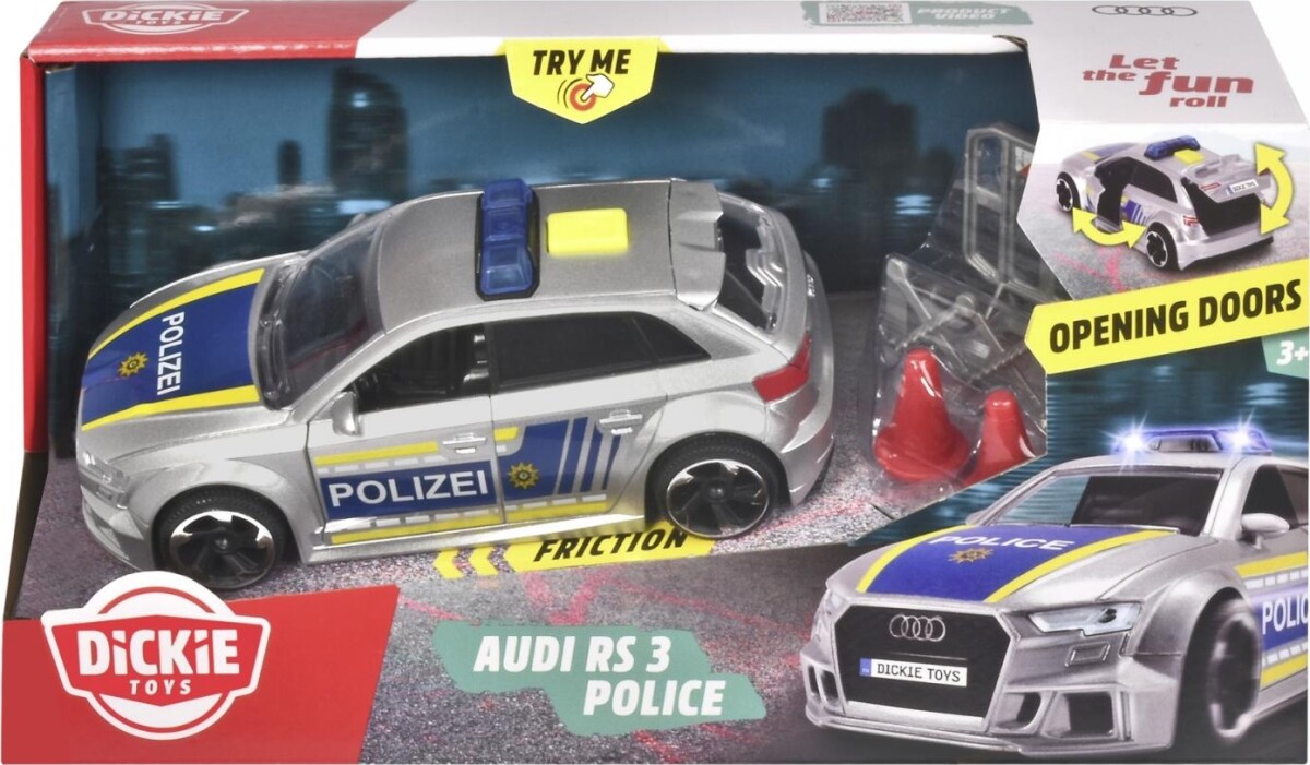 Dickie Toys - Politibil Legetøj Med Lyd Og Lys - Audi Rs3 | Se tilbud og køb på Gucca.dk