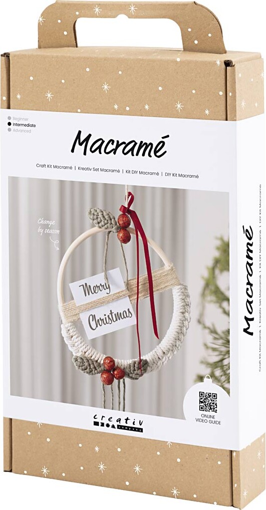 Køb Diy Macramé Kit - Julekrans - Mos Grøn - Julerød - Råhvid fra Creativ Company - Gucca.dk