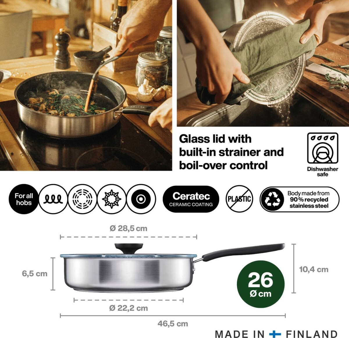 Køb Fiskars - Functional Form - Sauterpande Med Låg - 26 Cm - Gucca.dk