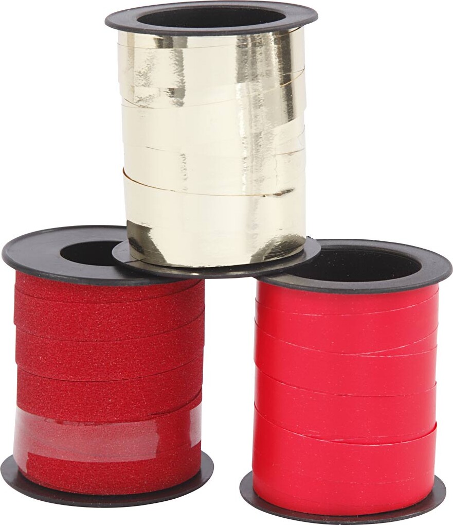 Køb Gavebånd - Guld - Rød - Rød Glitter - B 10 Mm - 3x15 M fra Creativ ...
