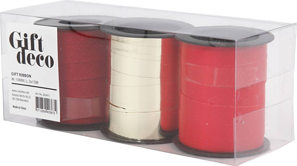 Køb Gavebånd - Guld - Rød - Rød Glitter - B 10 Mm - 3x15 M fra Creativ ...