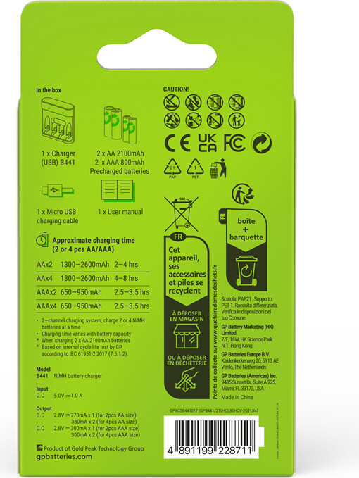 Køb Gp - Recharge B441 Oplader Inkl. 2xaa + 2xaaa Batterier - Usb fra ...