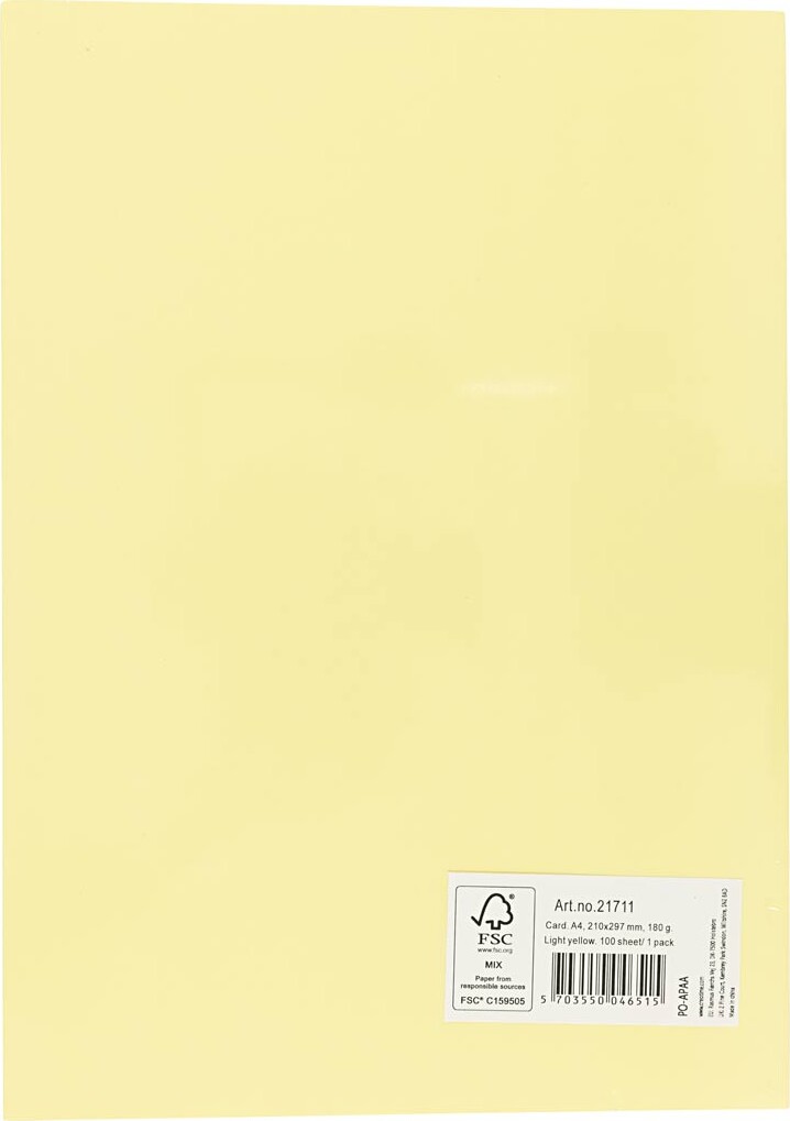 Køb Karton - A4 - 210x297 Mm - 180 G - Lys Gul - 100 Stk fra Paper ...