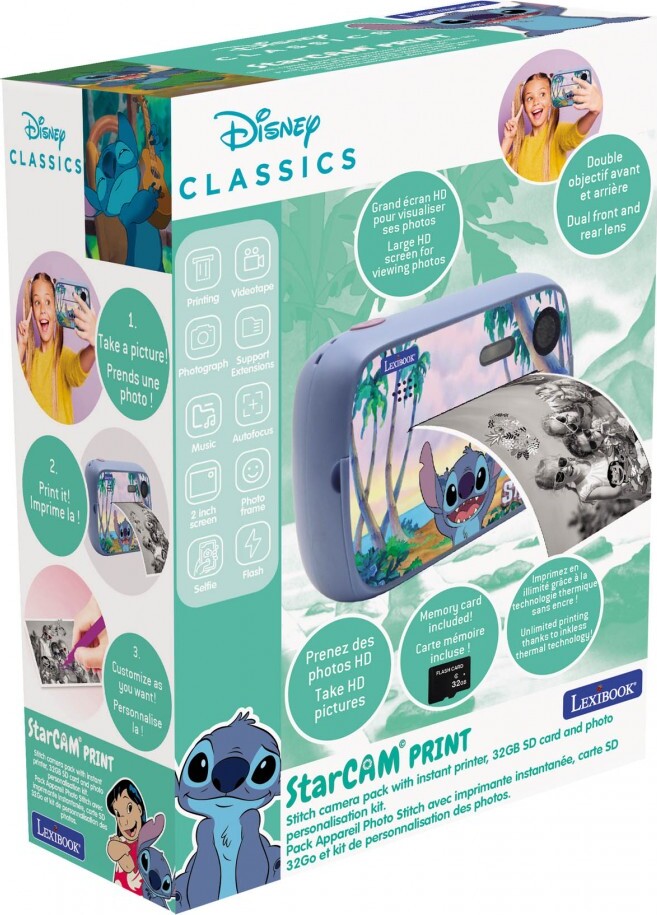 Lexibook - Stitch Digital Kamera Med Print Til Børn - Inkl. Tilbehør ...