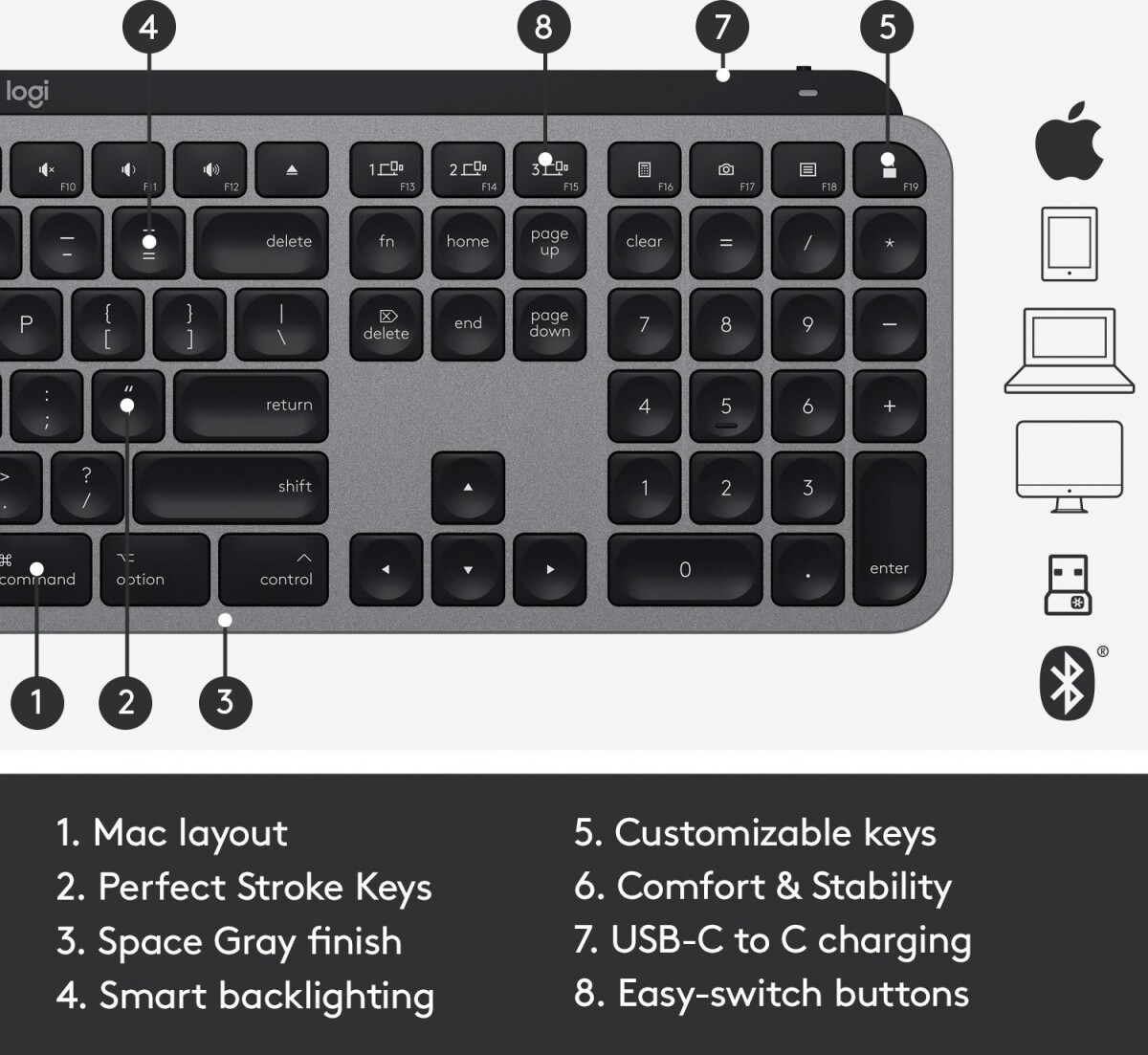 Køb Logitech Mx Keys - Trådløst Tastatur Til Mac - Space Grey - Gucca.dk