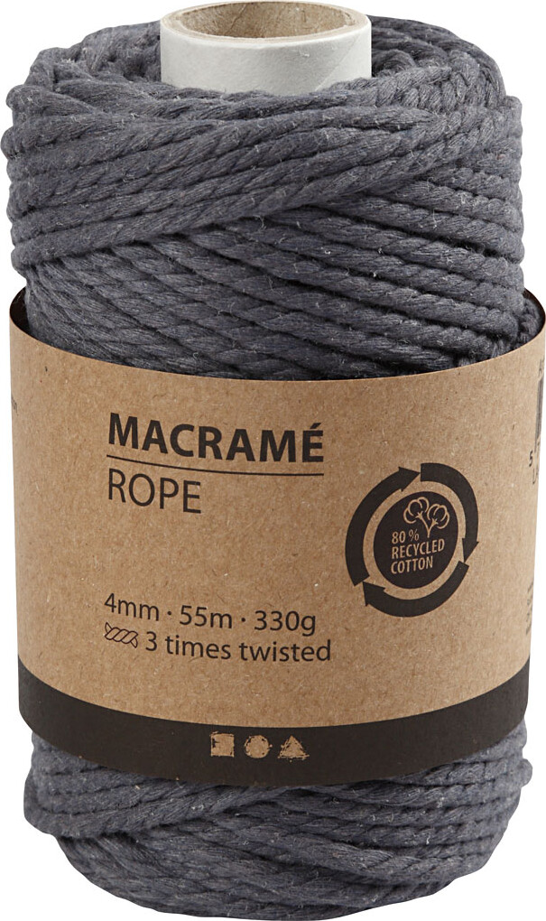 Macramé Reb - L 55 M - ø 4 Mm - Grå - 330 G | Se tilbud og køb på Gucca.dk