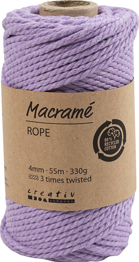 Køb Macramé Reb - L 55 M - ø 4 Mm - Lilla - 330 G fra Creativ Company - Gucca.dk