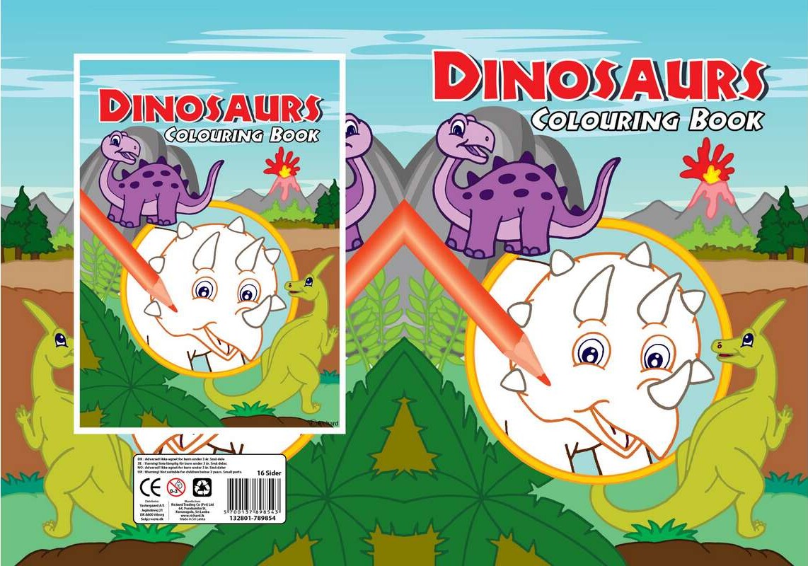 Malebog A4 Dinosaurs Colouring 16 Sider - - Gucca.dk