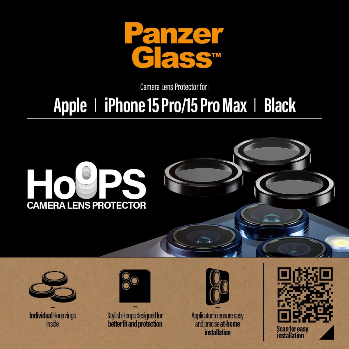 Køb Panzerglass - Iphone 15 Pro Max - Hoops Linsebeskytter - Sort Metal ...