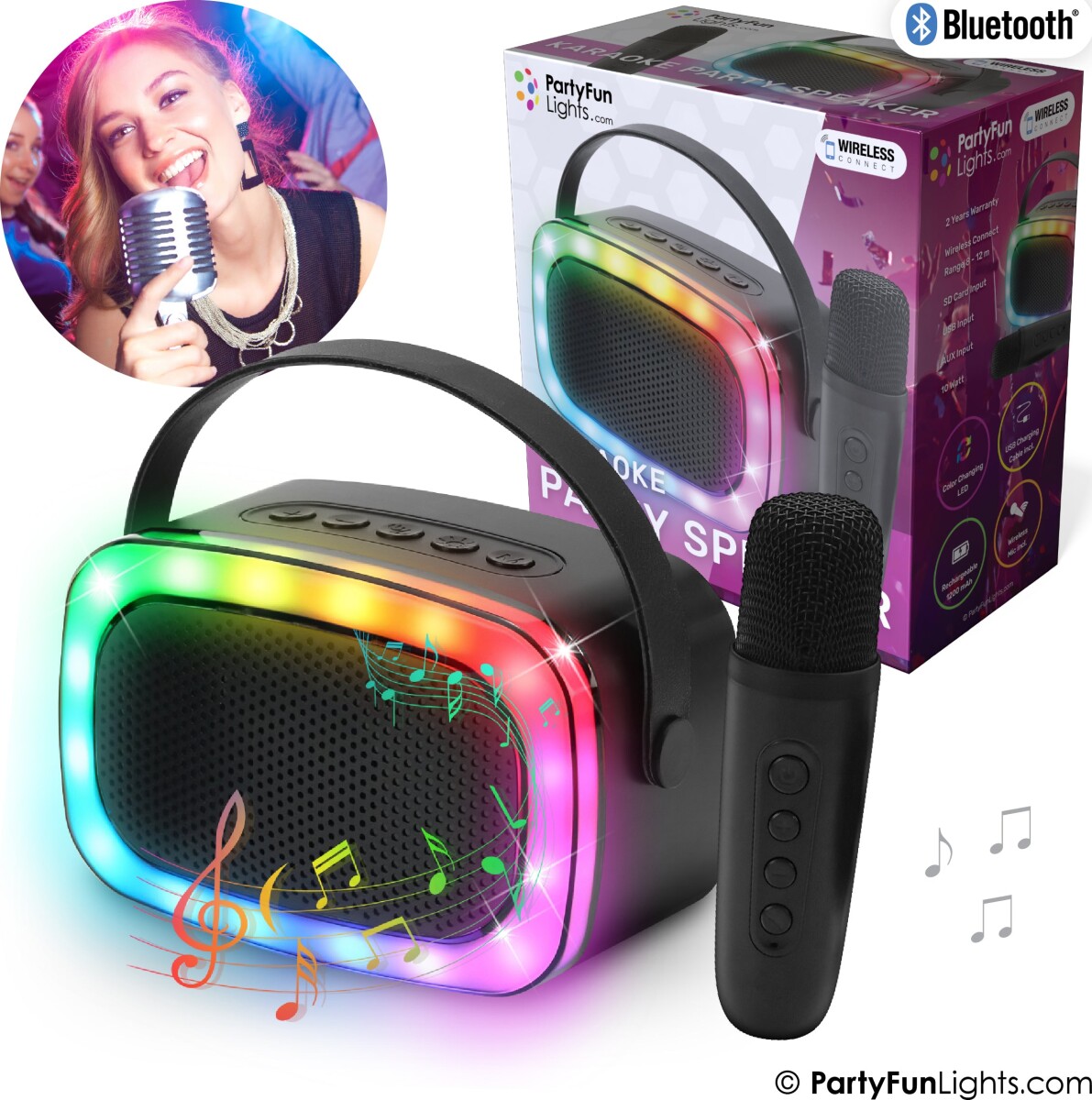 Party Fun Lights - Mini Karaoke Højttaler Med Trådløs Mikrofon | Se ...