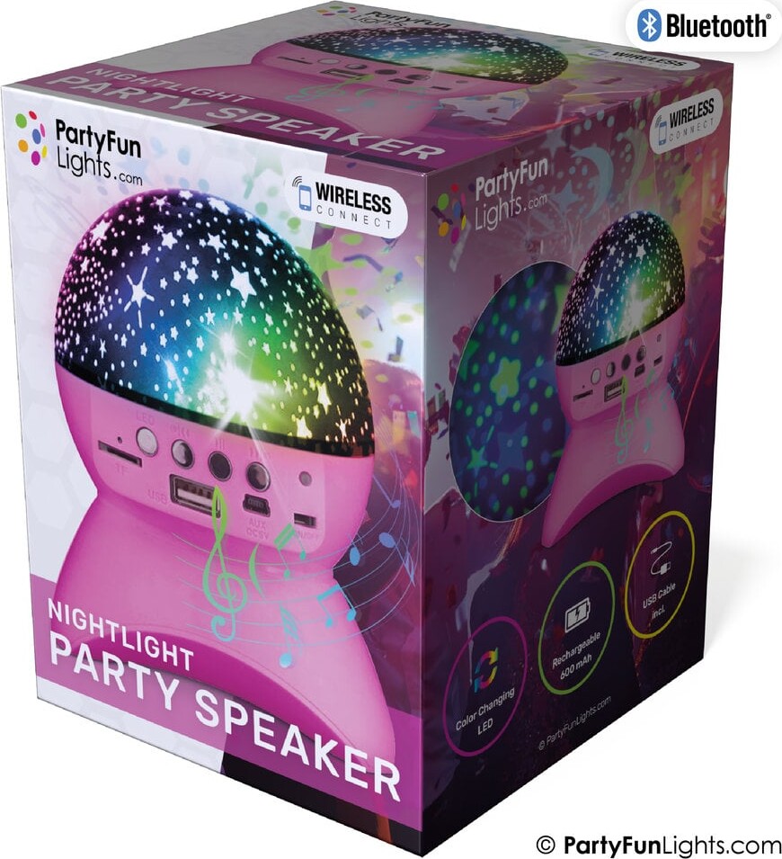 Køb Party Fun Lights - Stjernehimmel Bluetooth Højttaler - Pink - Gucca.dk