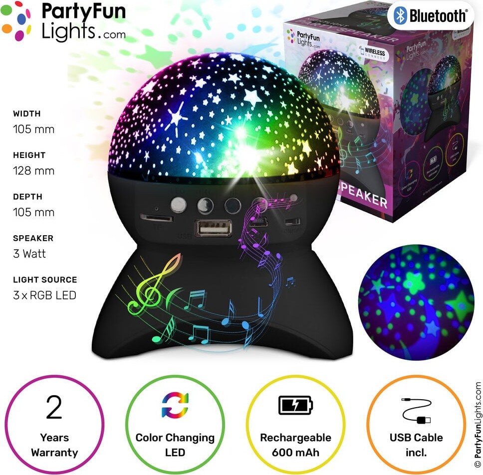 Party Fun Lights - Stjernehimmel Bluetooth Højttaler - Sort | Se tilbud ...
