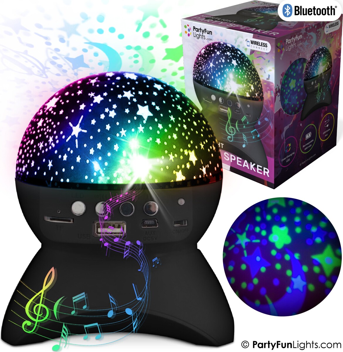 Køb Party Fun Lights - Stjernehimmel Bluetooth Højttaler - Sort - Gucca.dk