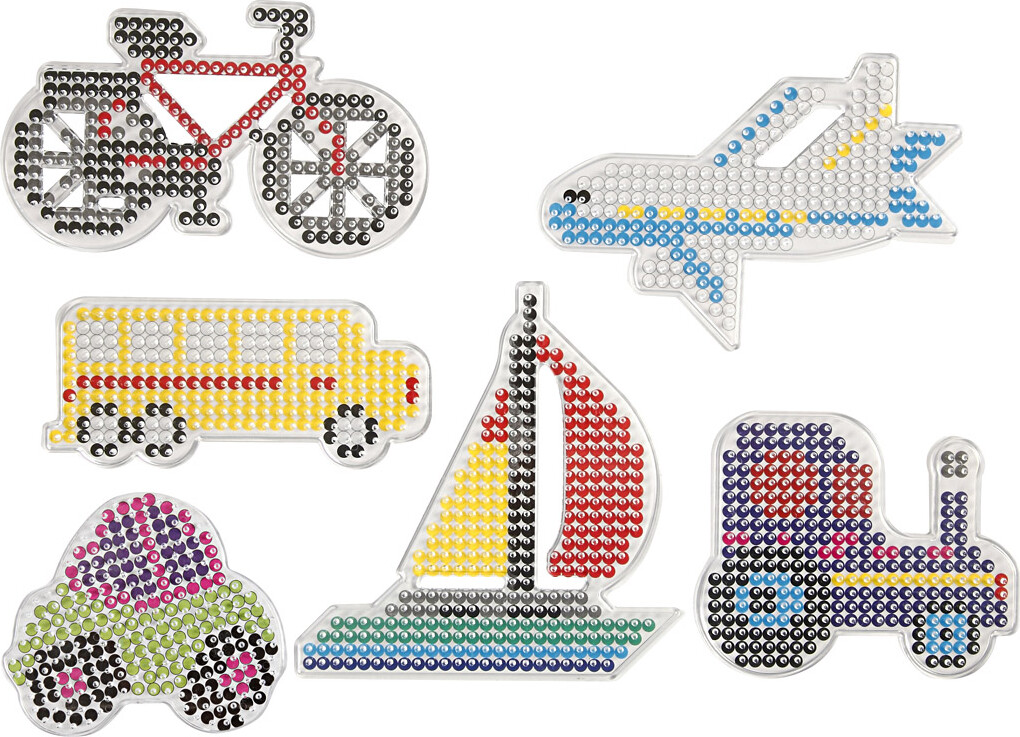 Køb Perleplade Sæt - Bil Fly Båd Traktor Bus Og Cykel - Medium - 6 Stk ...