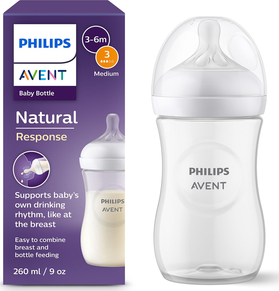 Philips Avent - Natural Response Sutteflaske - Flow 3 - 260 Ml | Se ...