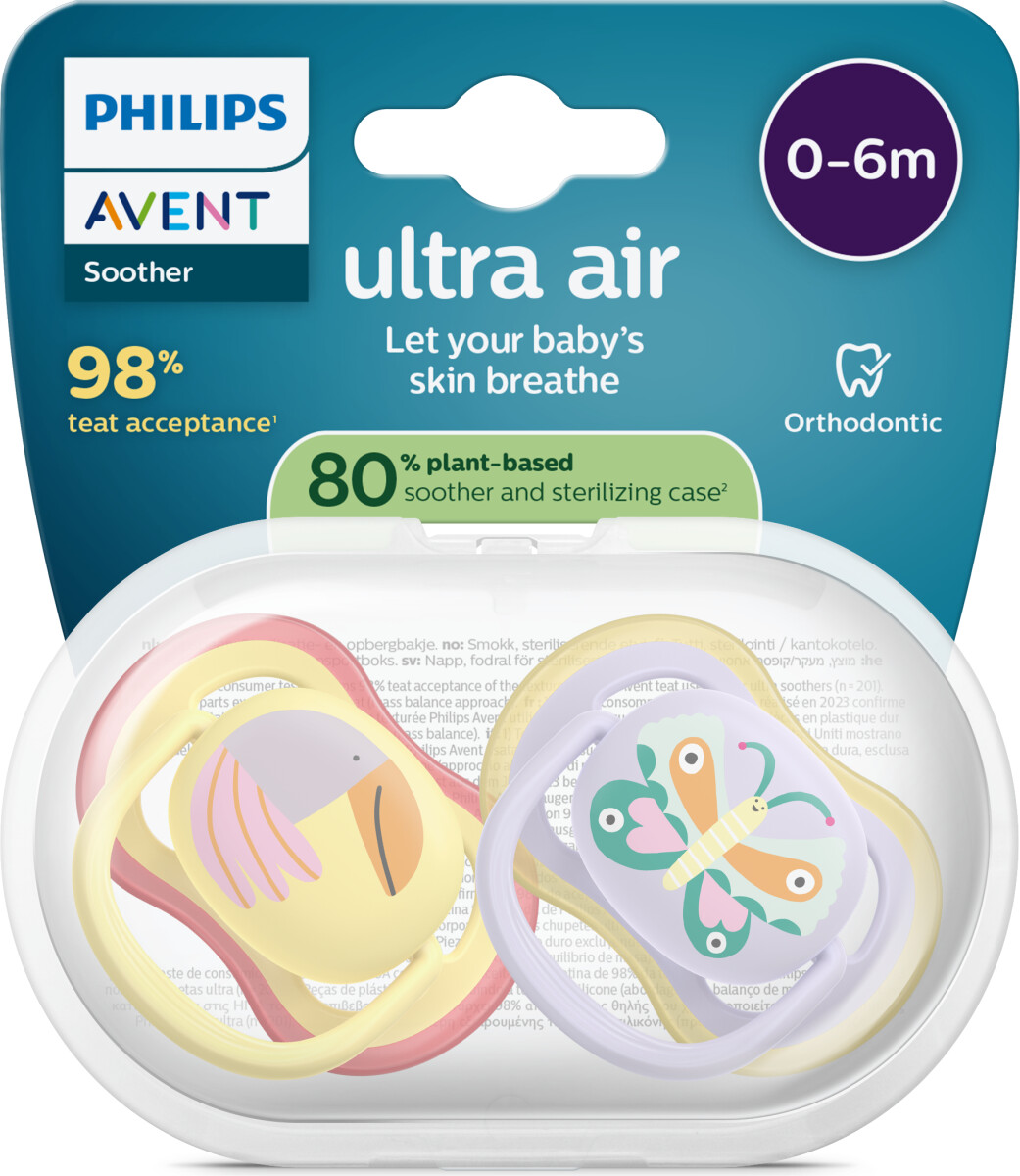 Philips Avent Sutter - Ultra Air - 0-6 Måneder - Lyslilla Lysegul | Se ...