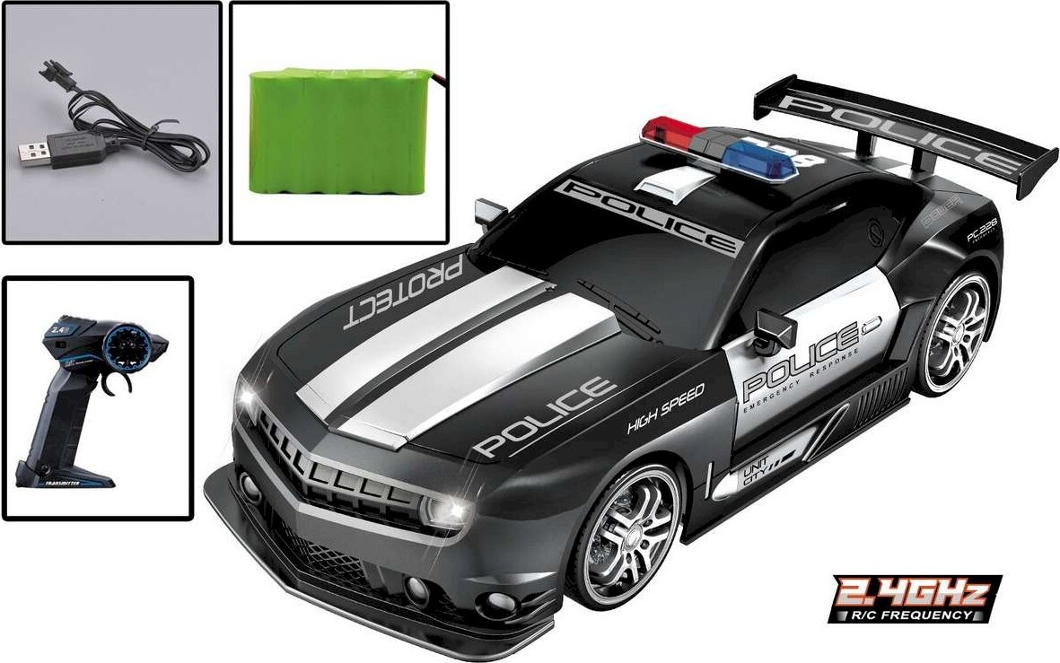 Fjernstyret Politibil Med Lys - Police Chase Road Stars - 1:12 - Sort | Se tilbud og køb på Gucca.dk
