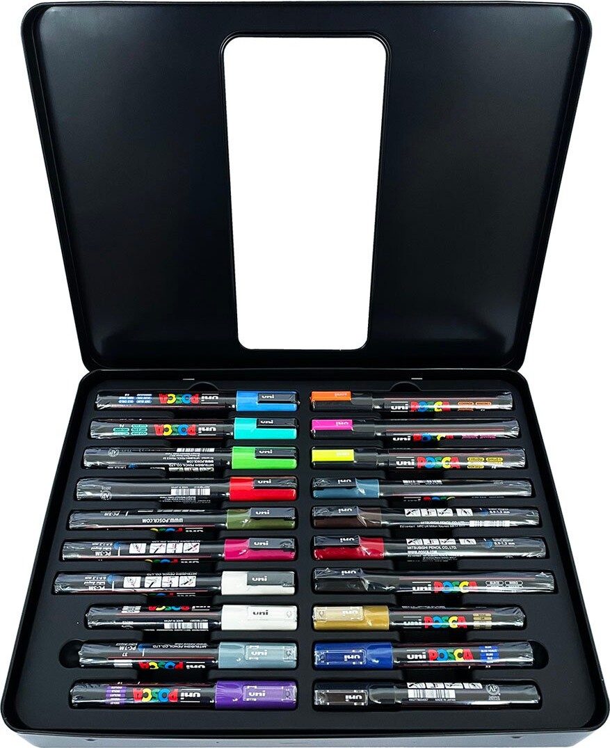 Køb Posca Tusser - Sæt I Metalæske - 20 Stk fra Uni - Gucca.dk