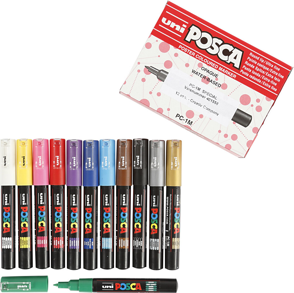 Køb Posca Tusch - Nr. Pc-1M - Tykkelse 0,7 Mm - 12 Farver fra Uni ...
