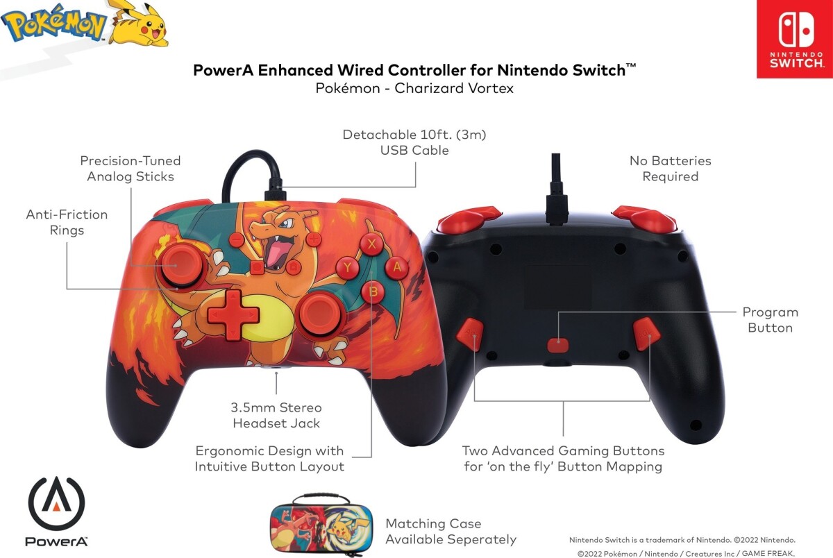Powera Enhanced Wired Controller - Nintendo Switch - Charizard Vortex | Se tilbud og køb på Gucca.dk