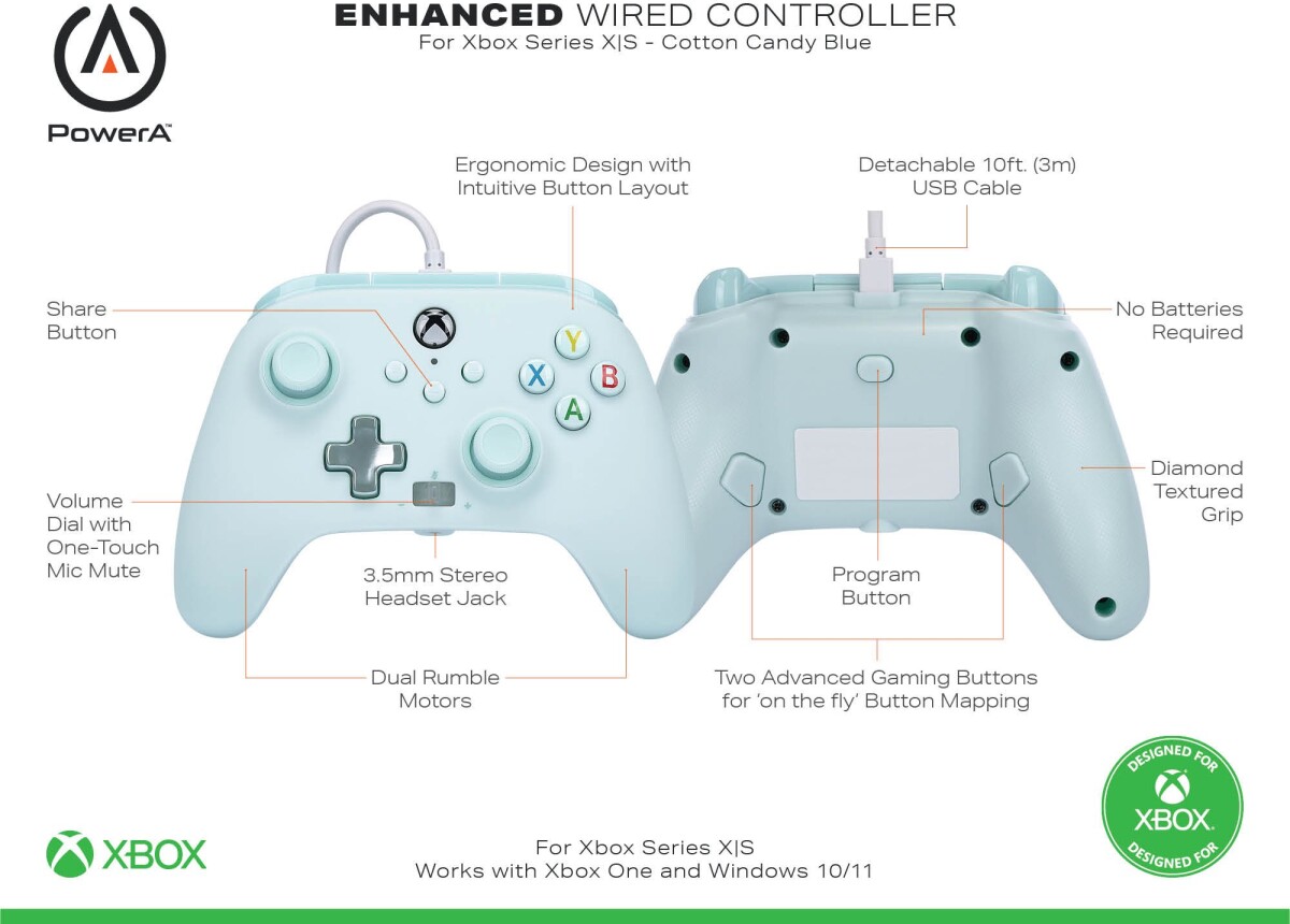 Powera Enhanced Wired Controller - Xbox Series X/s - Cotton Candy Blue ...