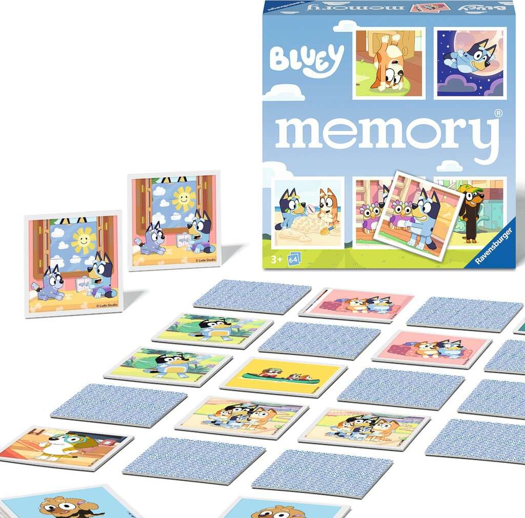 Bluey Memory Vendespil - 64 Kort - Ravensburger | Se tilbud og køb på ...