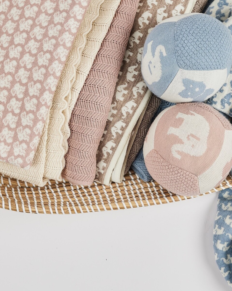 Smallstuff - Babytæppe Med Elefanter - Merino Uld Natur - 80x100 Cm ...