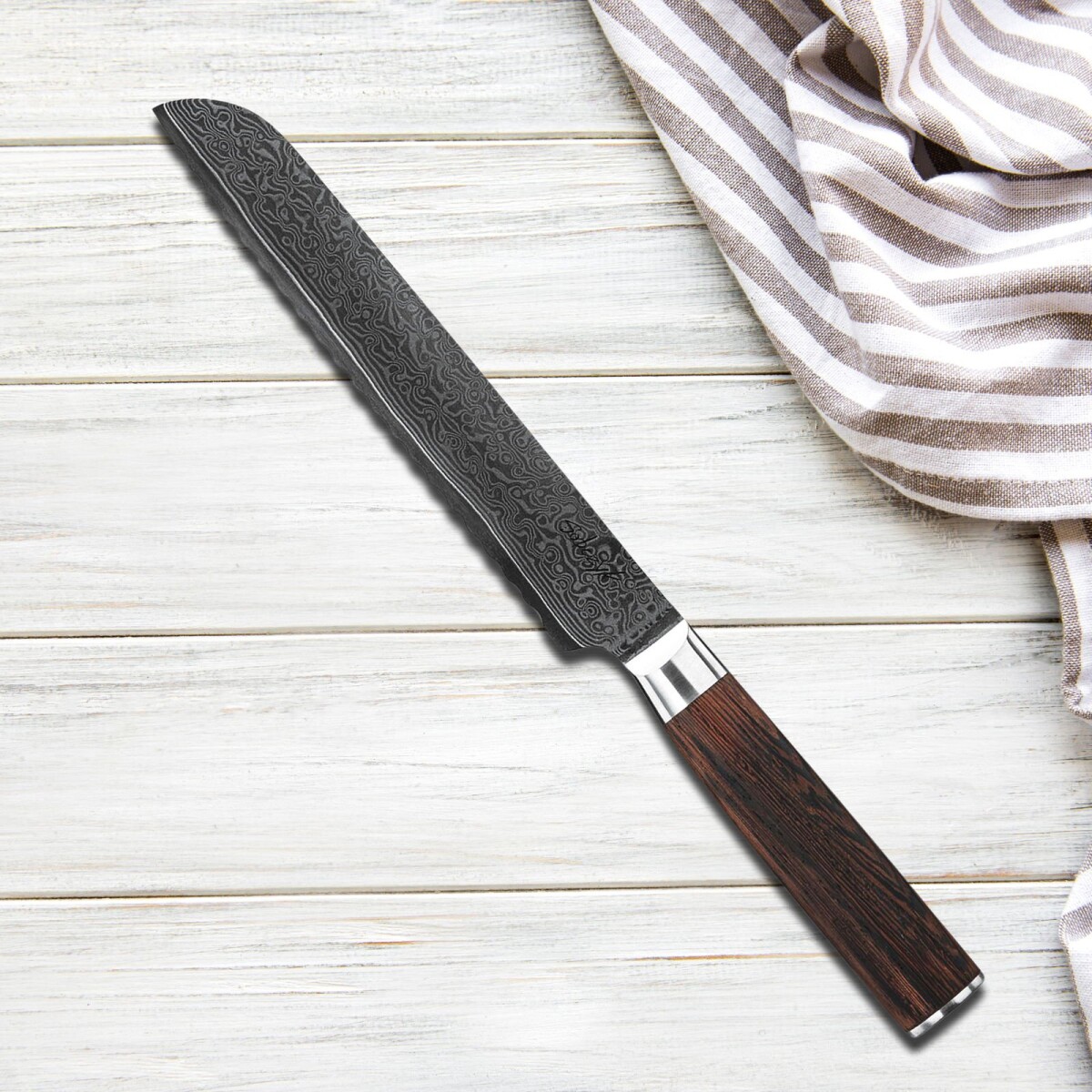 Casper Sobczyk - Damaskus Brødkniv Med Træskaft - 20 Cm Blade | Se ...