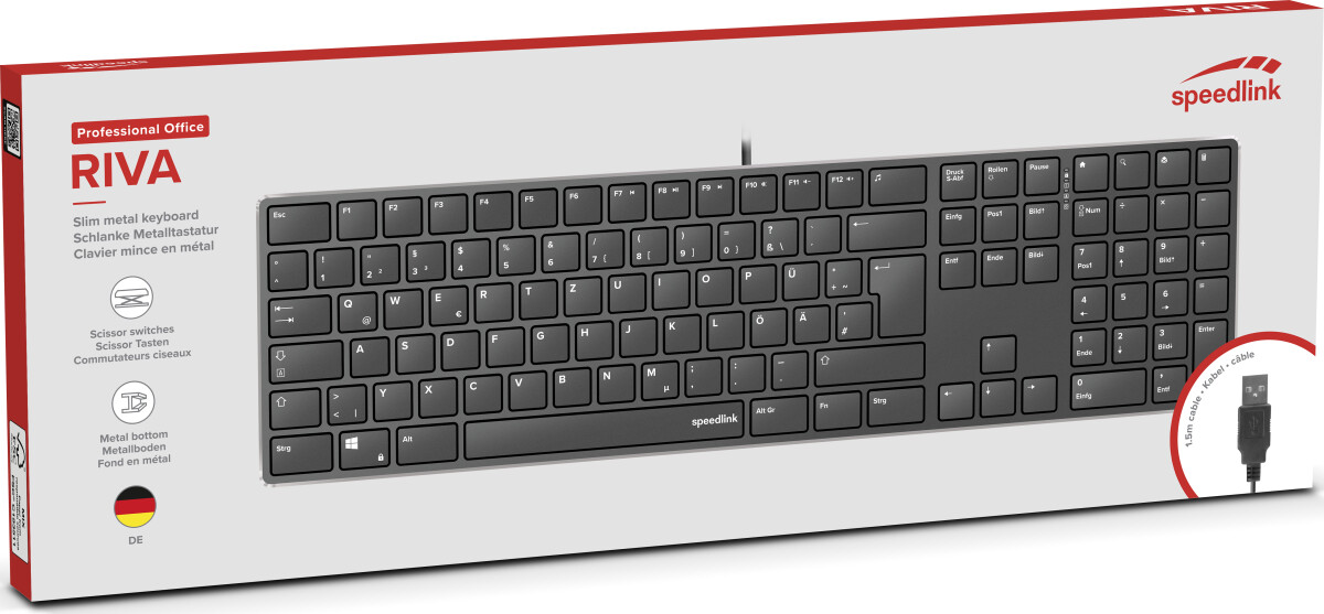 Køb Speedlink - Riva Slim Metal Scissor Keyboard, Black - De Layout - Gucca.dk