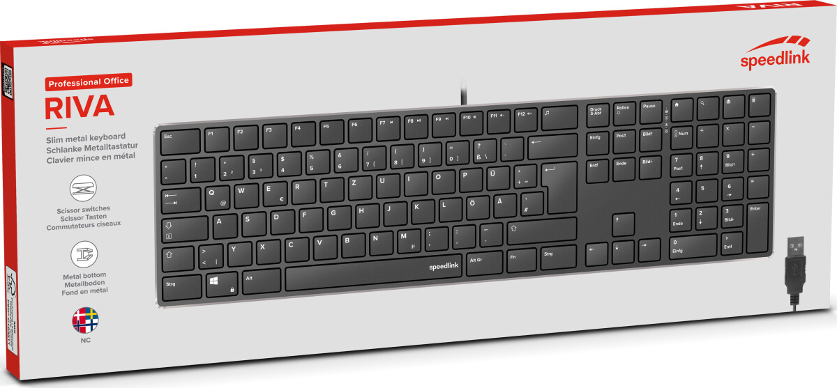 Køb Speedlink - Riva Slim Metal Scissor Keyboard, Black - Nordic Layout ...