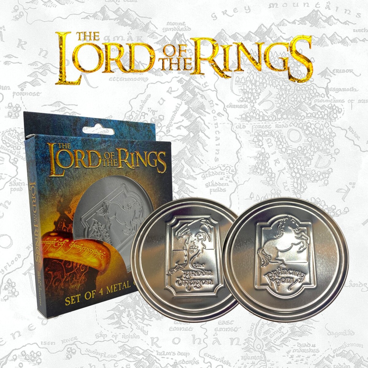 The Lord Of The Rings Set Of 4 Embossed Metal Coasters | Se tilbud og ...